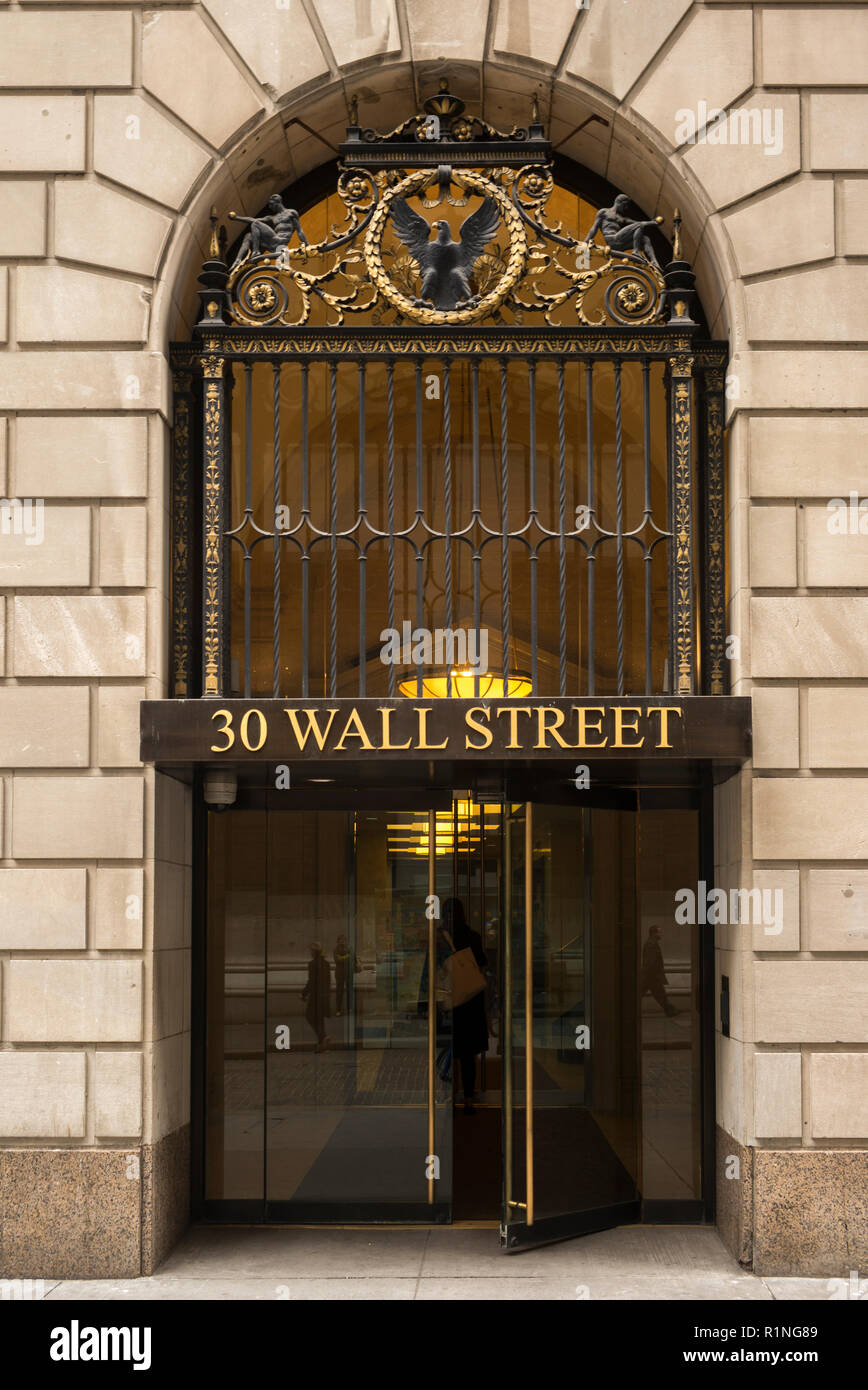 Facade 30 Wall Street building, Manhattan, New York City, New York ...