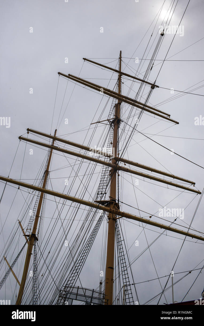 Low angle view of Tall Ship at South Street Seaport, Manhattan, New ...