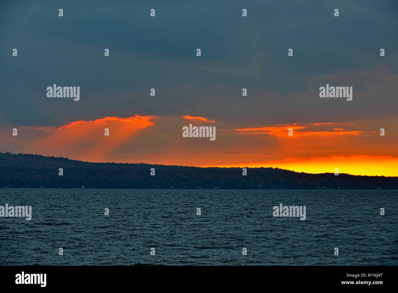 Sunset skies over Harmony Beach, Harmony Beach, Algoma country, Ontario ...