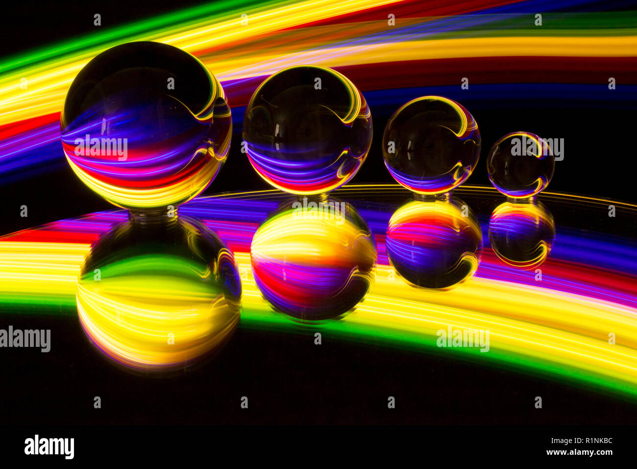 Light painting with four Lensball / crystal / glass ball Stock Photo ...