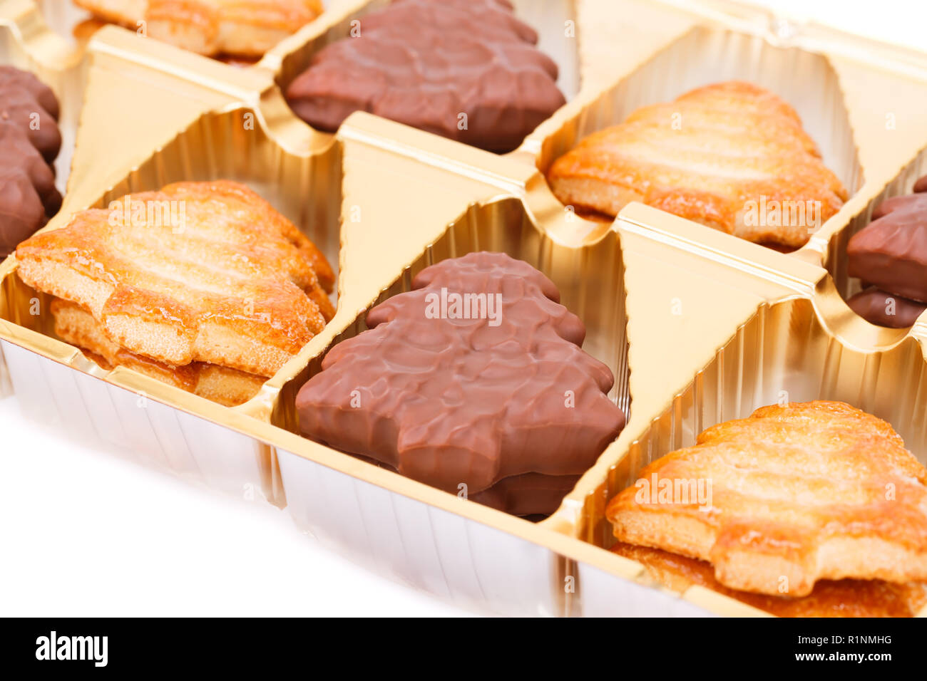 Cookies in plastic box on white background Stock Photo - Alamy