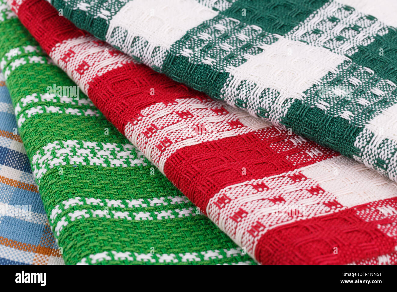 Colorful kitchen towels closeup picture Stock Photo - Alamy