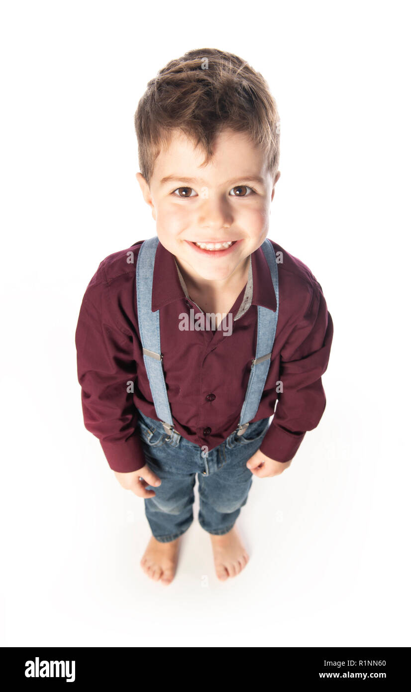 A four year old boy posing over white studio background Stock Photo - Alamy