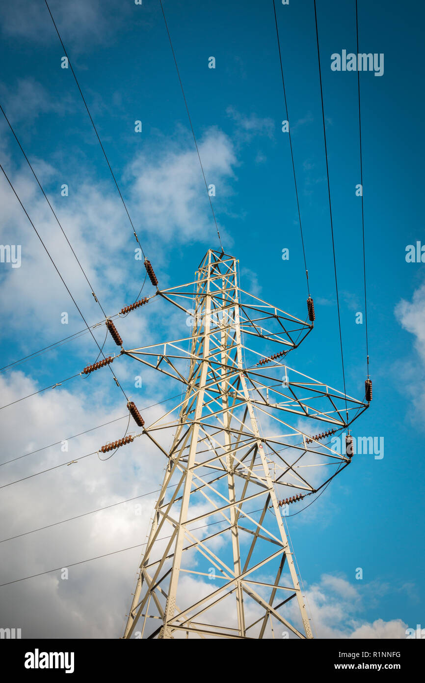 British electricity pylon with sky , UK Stock Photo - Alamy