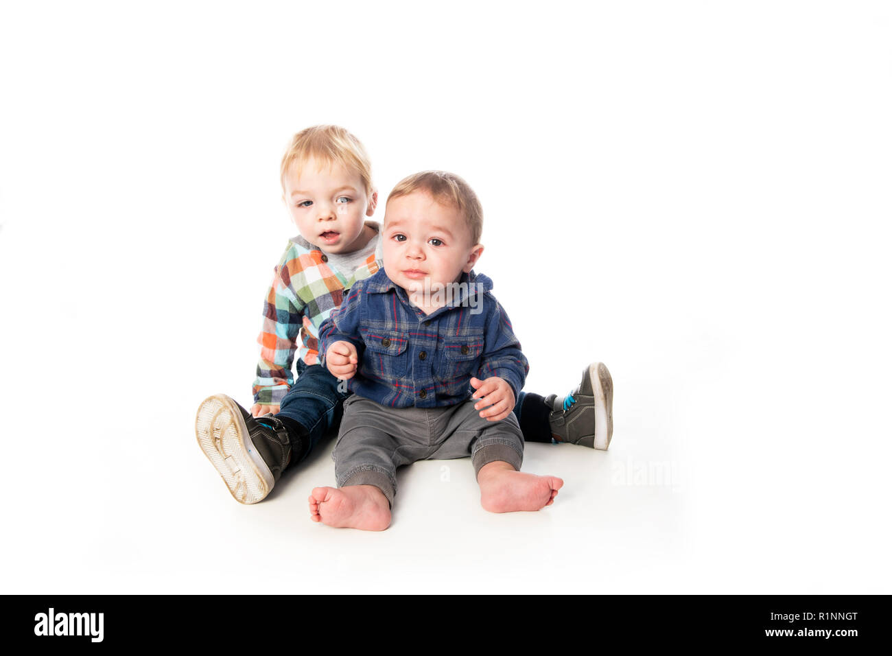 Two Cute Little child Boy Isolated on the White Background Stock Photo ...