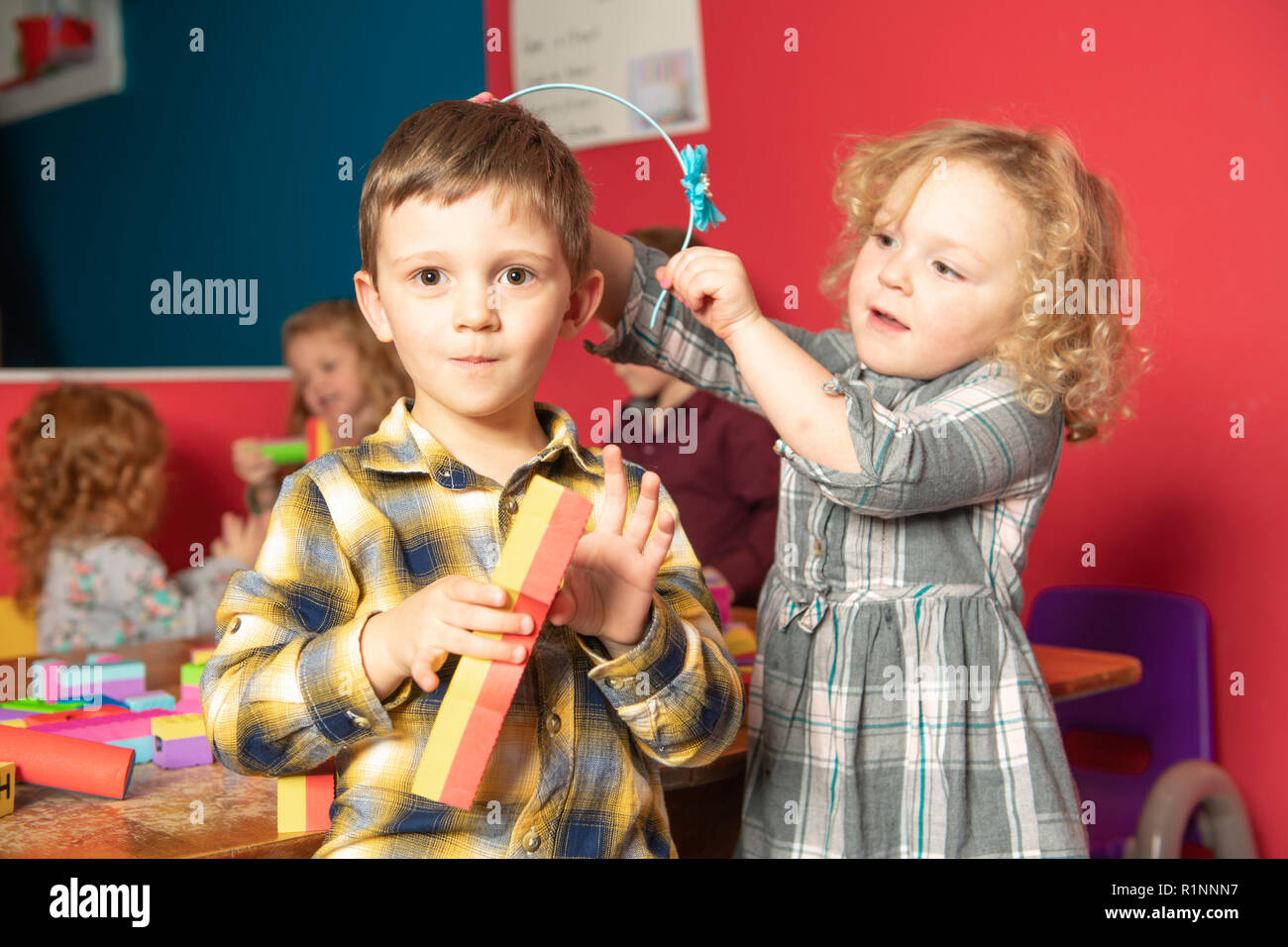 The preschoolers group in kindergarten together, Nursery group play ...