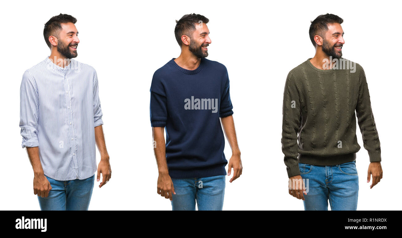 Collage of handsome young indian man over isolated background looking ...