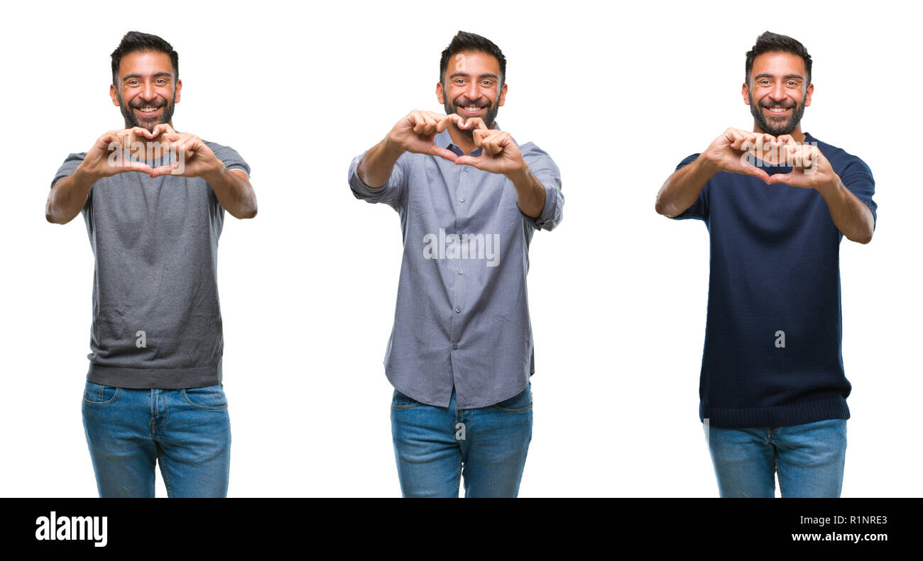 Collage of handsome young indian man over isolated background smiling ...