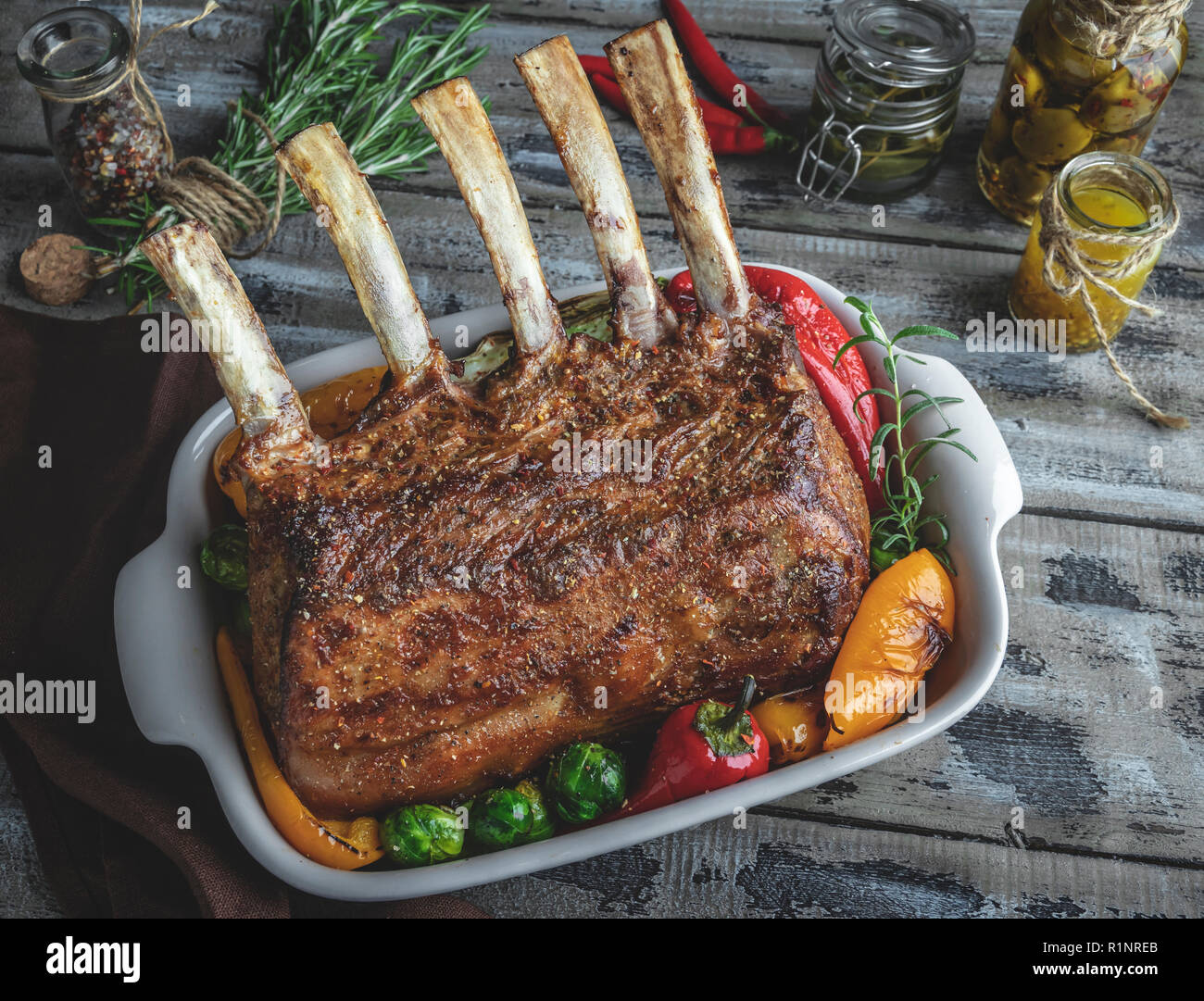 Grilled roasted rack of lamb,mutton with vegetables Stock Photo - Alamy