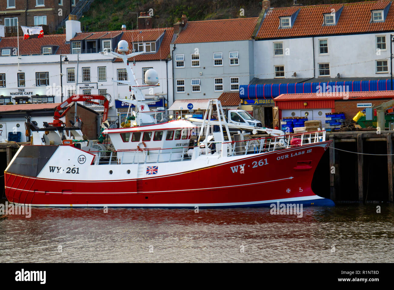Our Lass 3 WY 261 a modern fishing boat moored at the fish quay Whitby ...