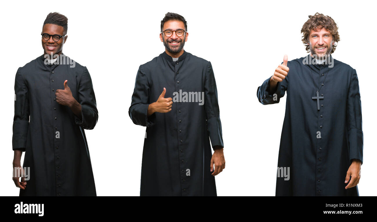 Collage of christian priest men over isolated background doing happy ...