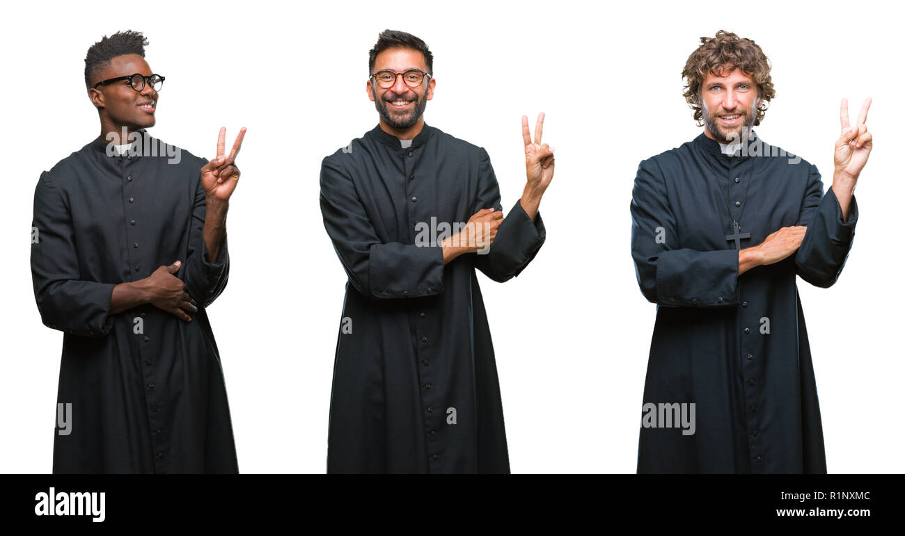 Collage of christian priest men over isolated background smiling with ...