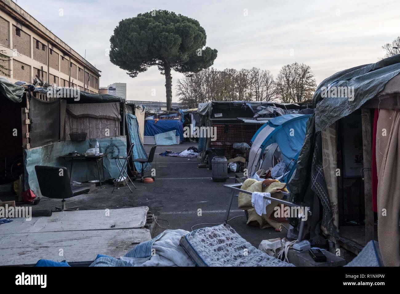 Rome, Italy. 13th Nov, 2018. The remains of the ‘Baobab' migrant camp ...