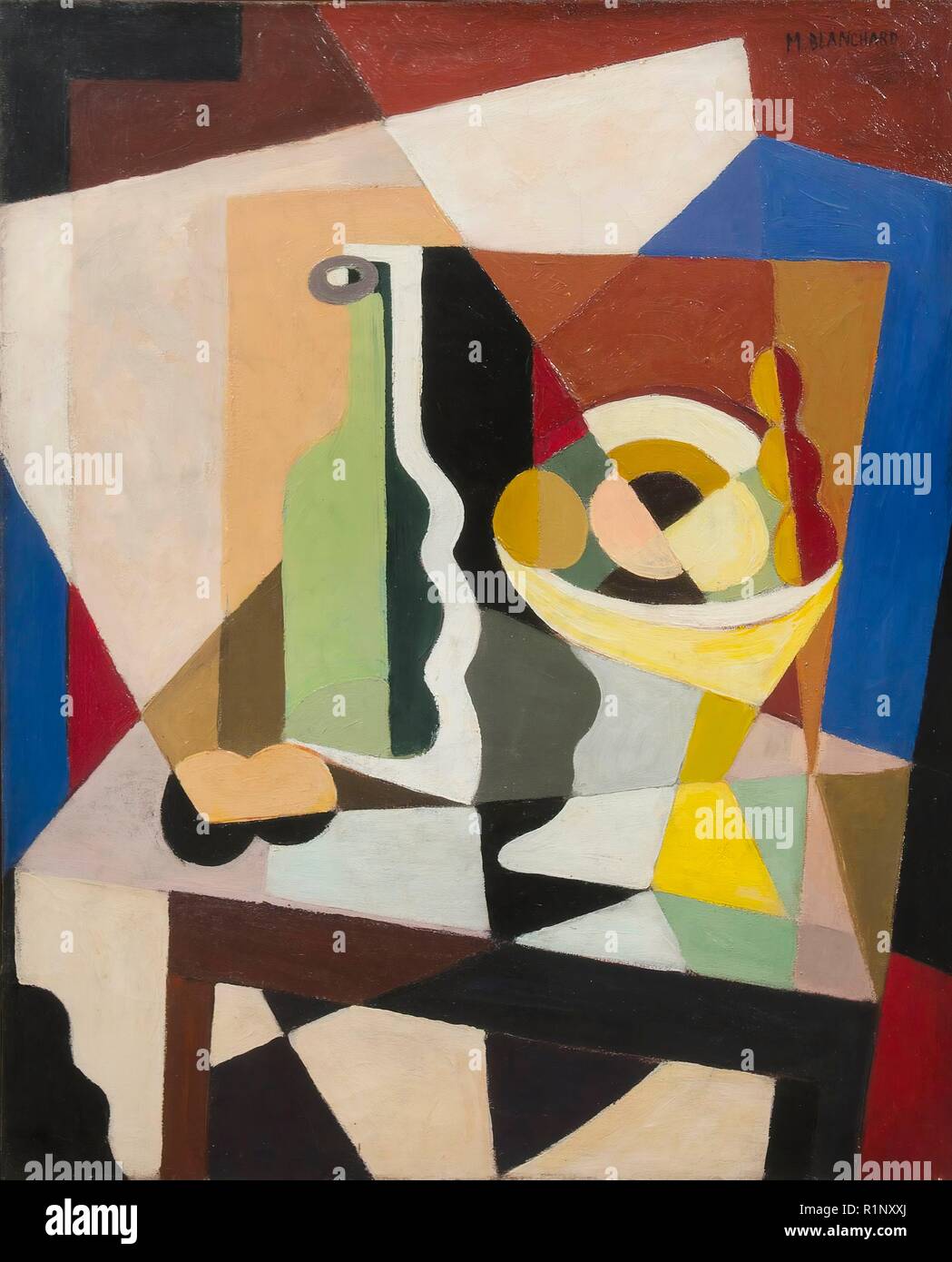 Maria Blanchard. Botella y copa de frutas sobre tabla. Óleo sobre ...