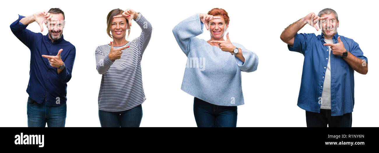 Collage of group of elegant middle age and senior people over isolated ...