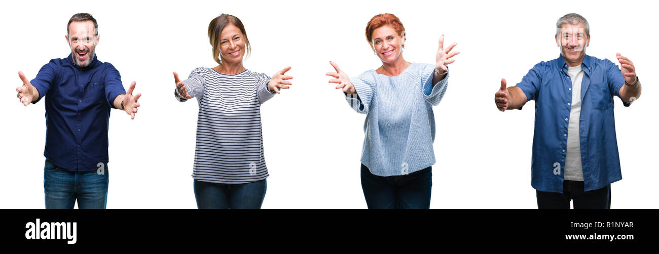 Collage of group of elegant middle age and senior people over isolated ...