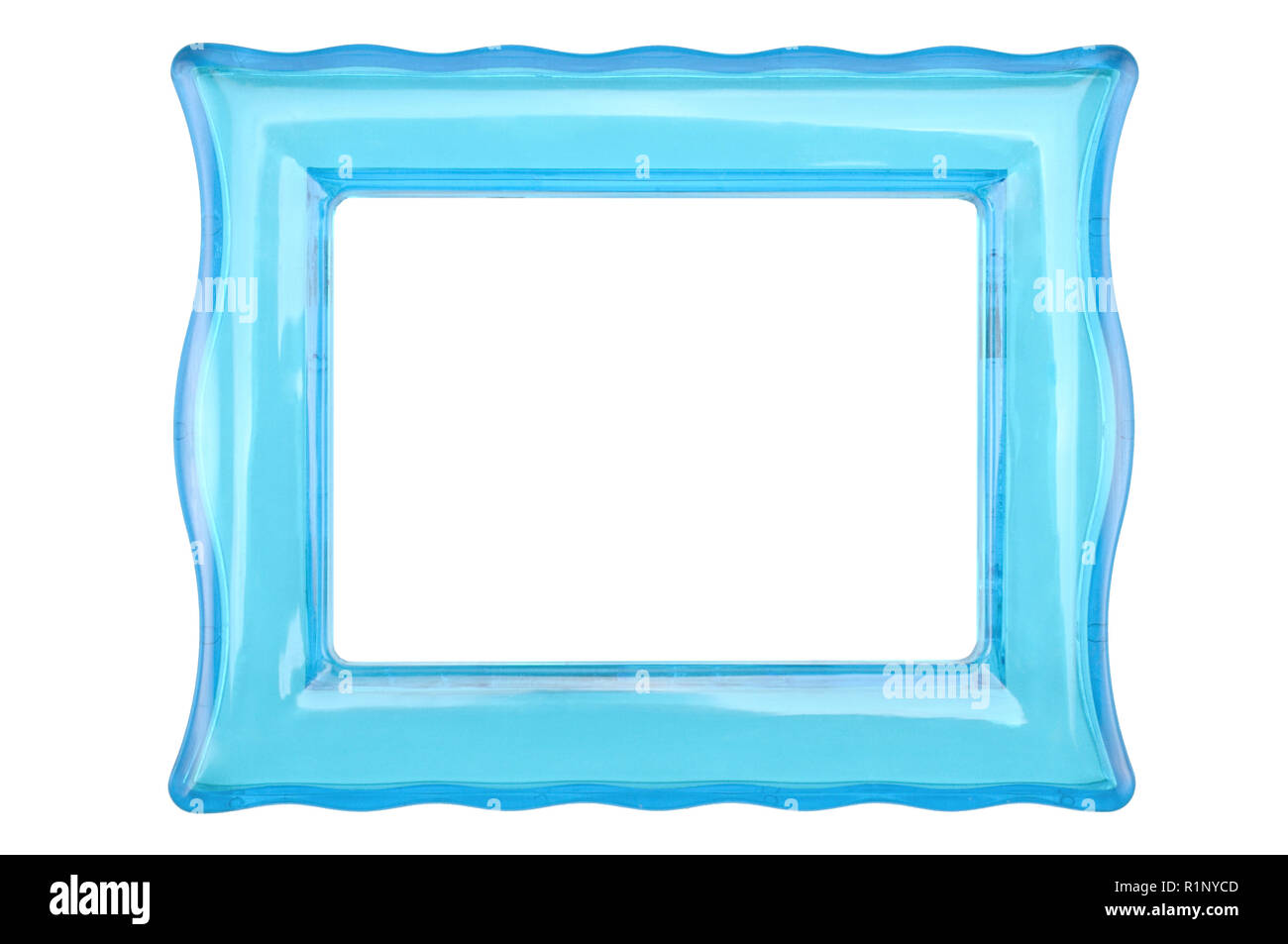 Vintage transparent plastic turquoise color photo frame on an isolated ...