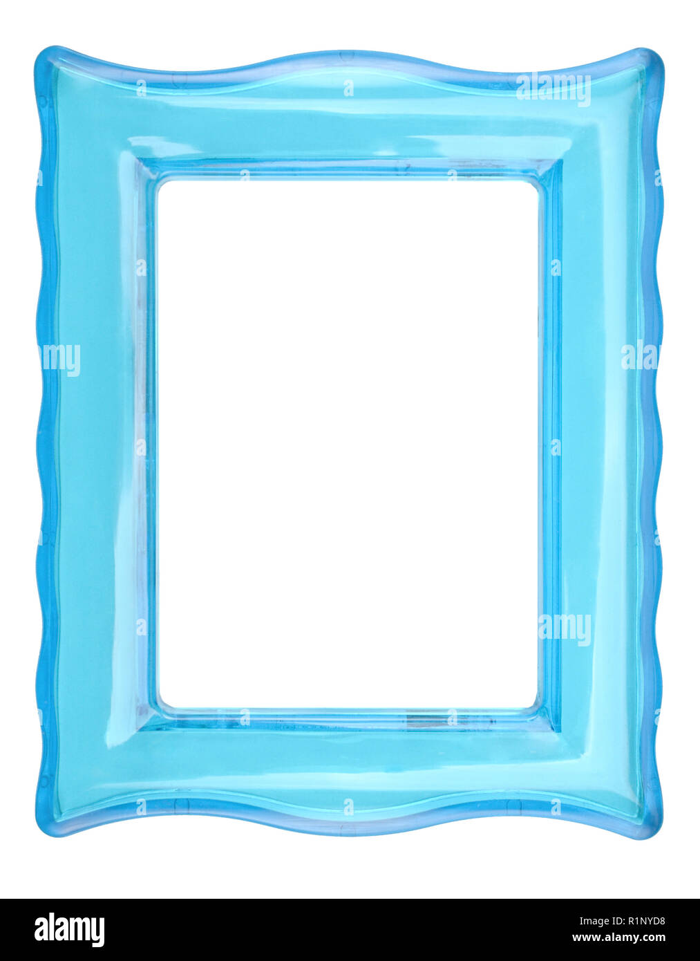 Vintage transparent plastic turquoise color photo frame on an isolated ...