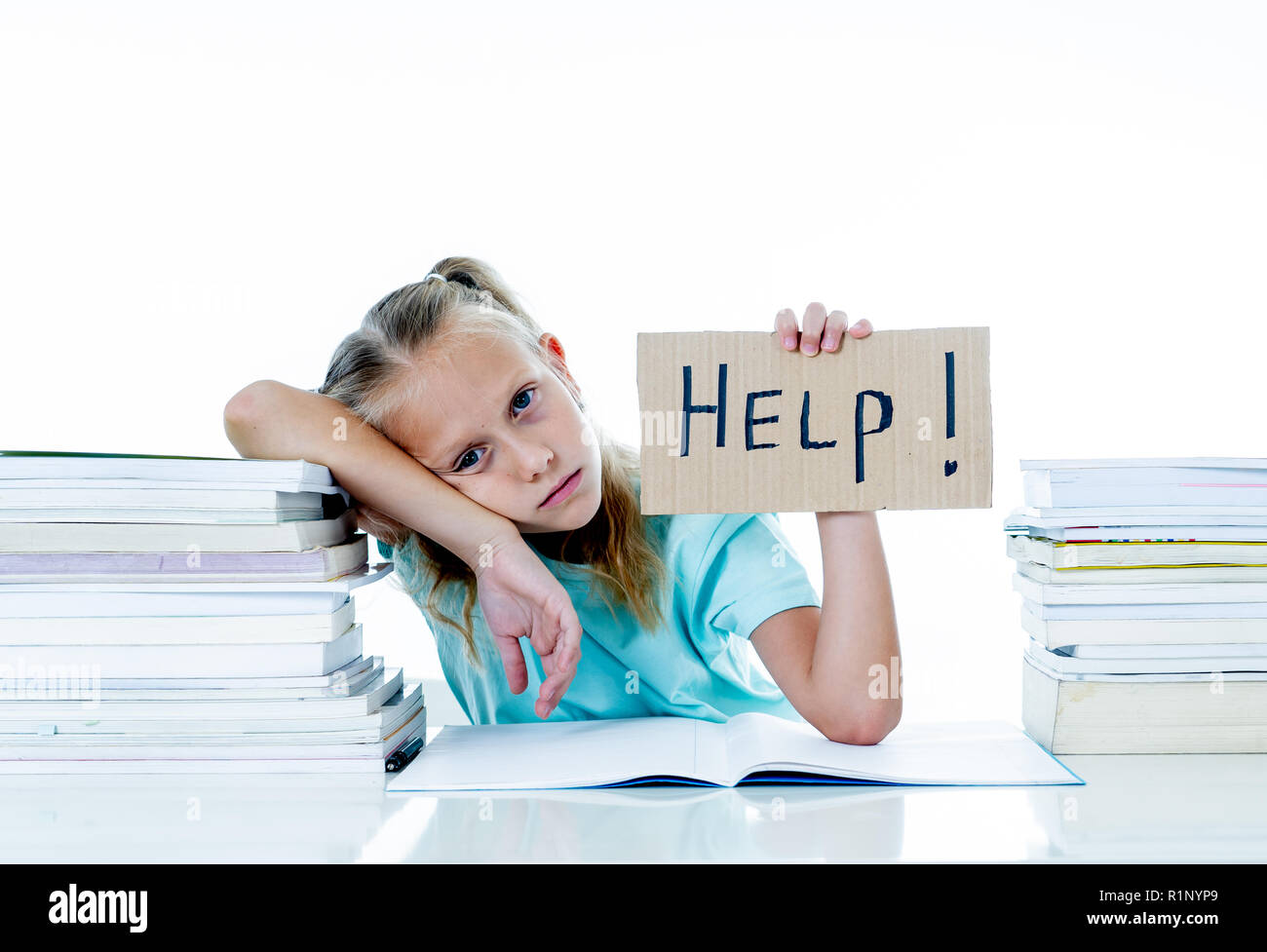 Angry little girl with a negative attitude towards studies and school ...