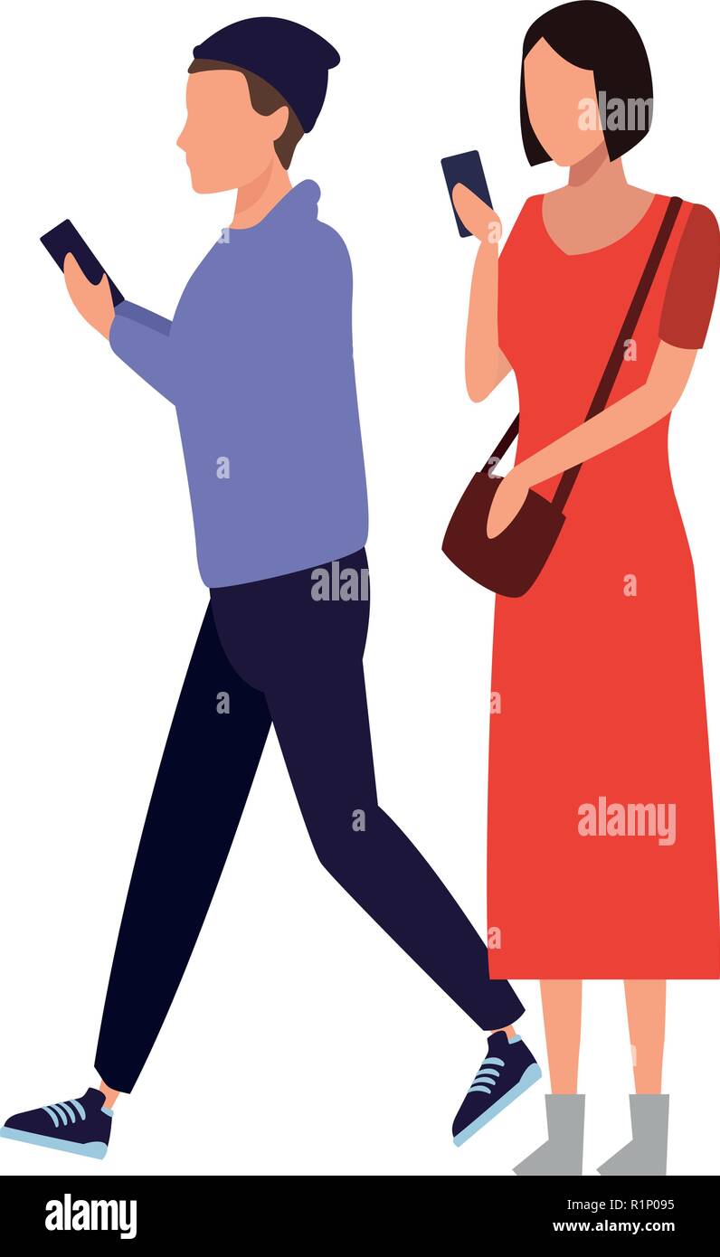 Friends with smartphones cartoon vector illustration graphic design ...