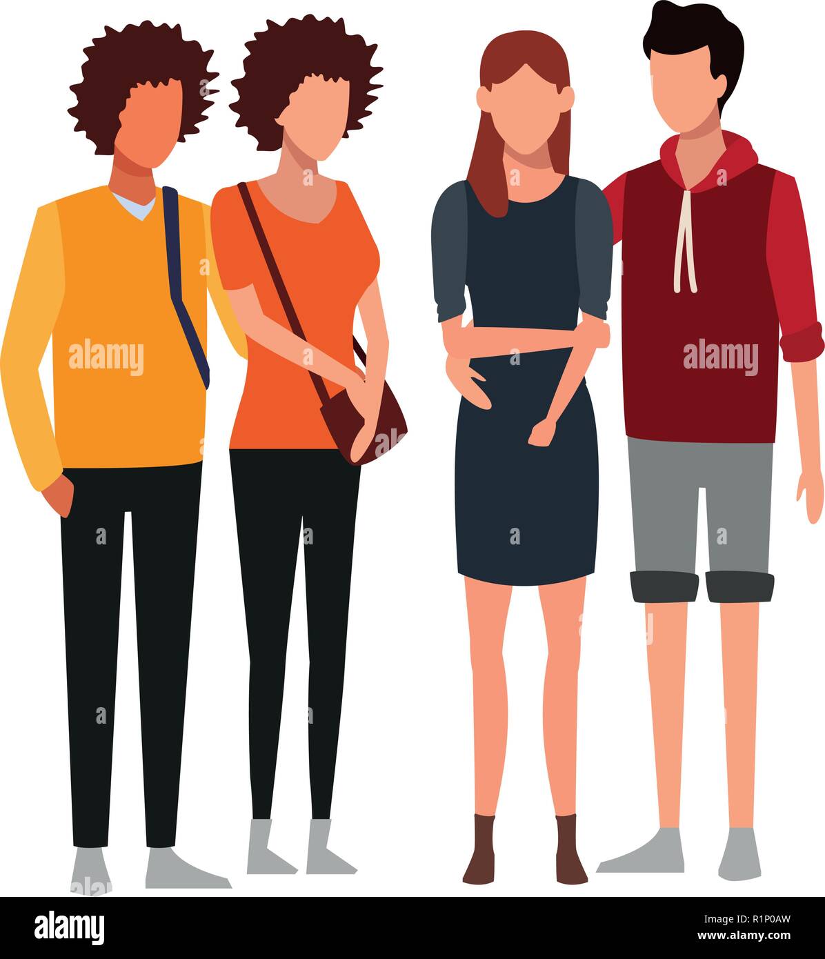 Friends couple meeting cartoon vector illustration graphic design Stock ...