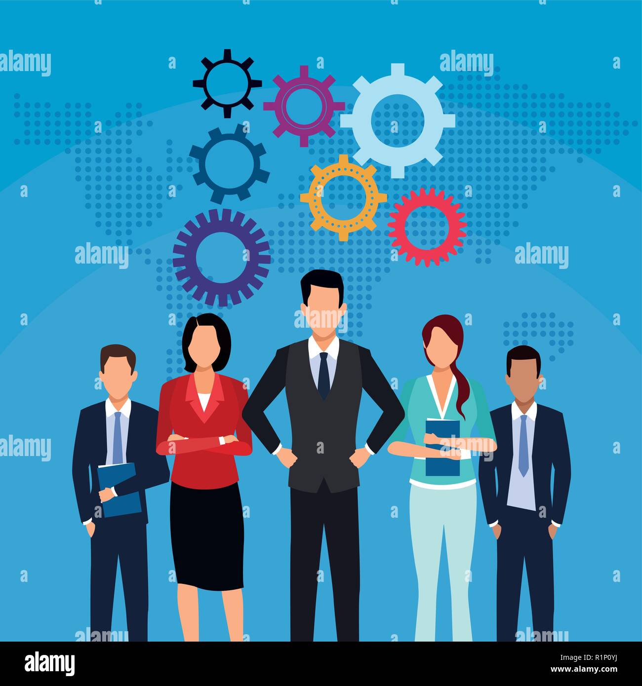 Business teamwork with business round symbols vector illustration ...