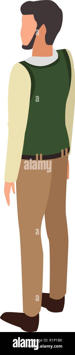 Adult man with beard and sweater showing back isometric avatar vector ...
