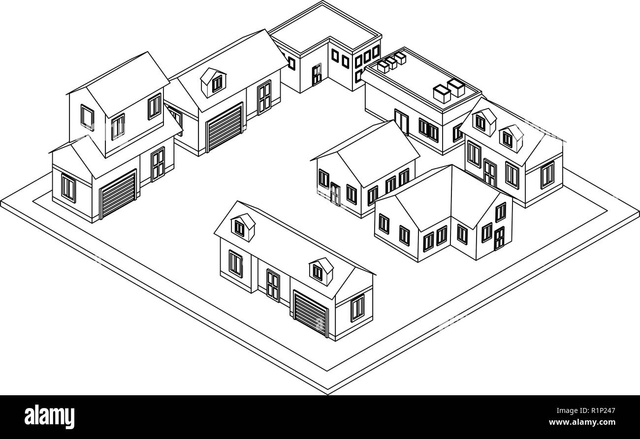 Residential houses on nature isometric concept vector illustration ...