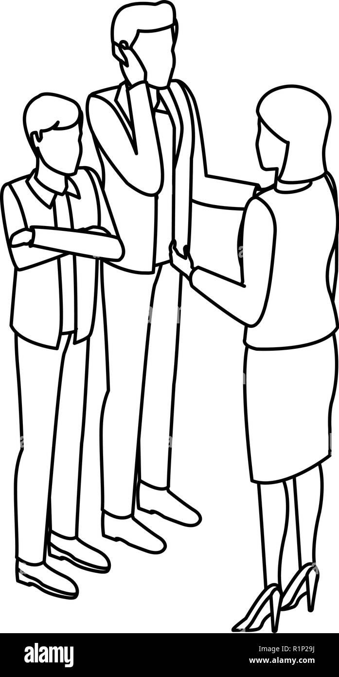 Mother and father talking and boy with arms crossed isometric avatar ...