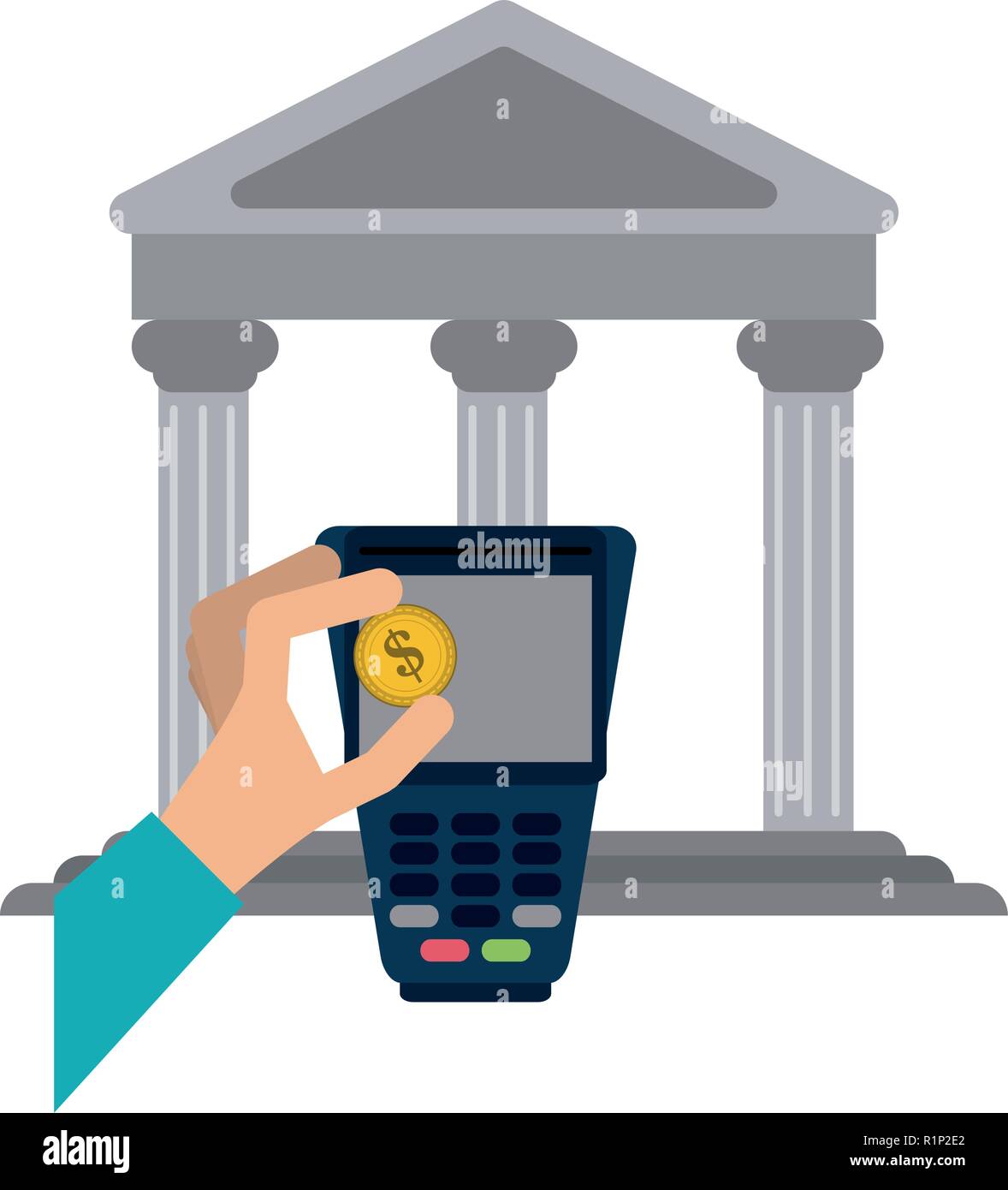 Credit card and bank building electronic payment vector illustration ...