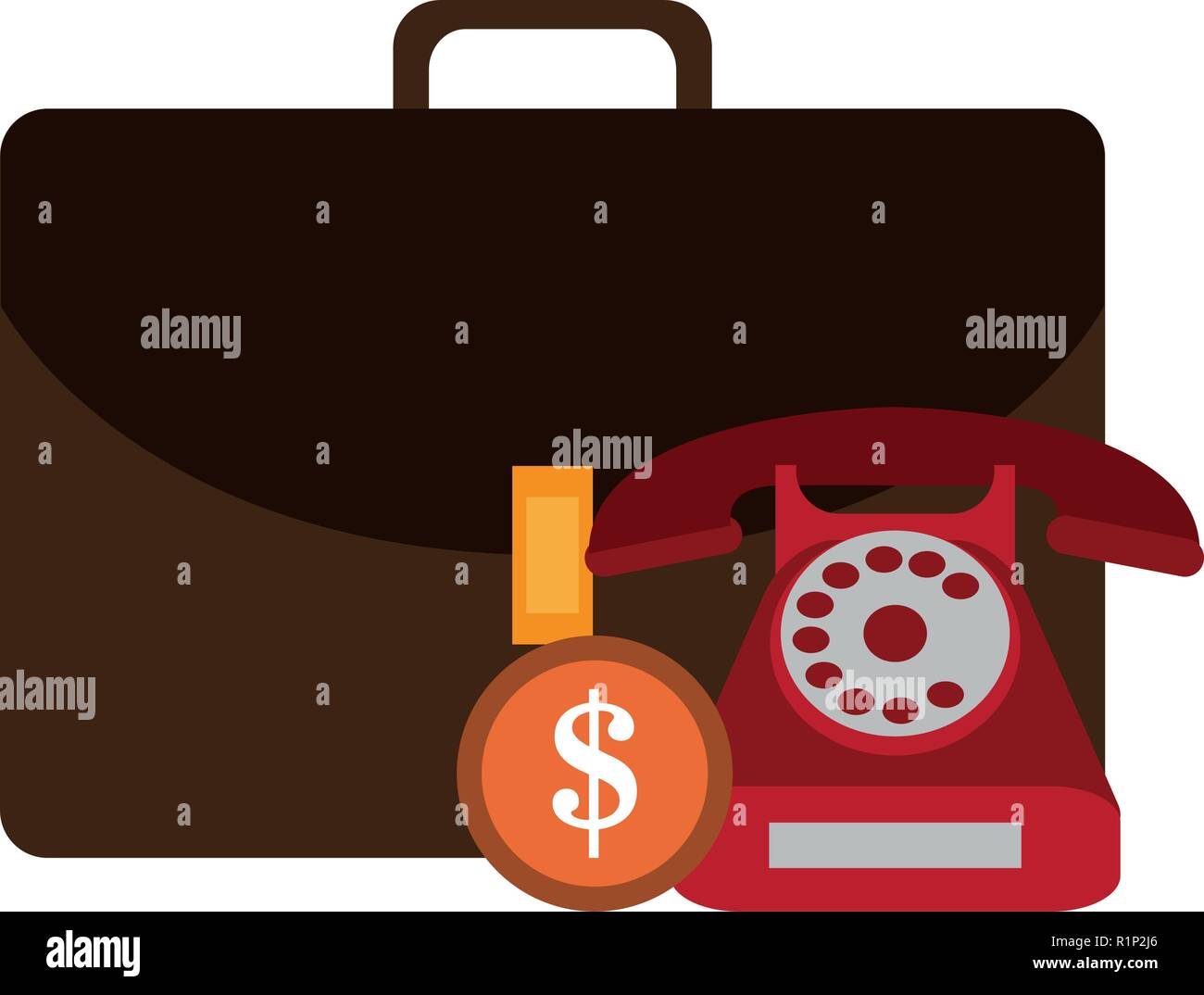 Briefcase and telephone with coin vector illustration graphic design ...