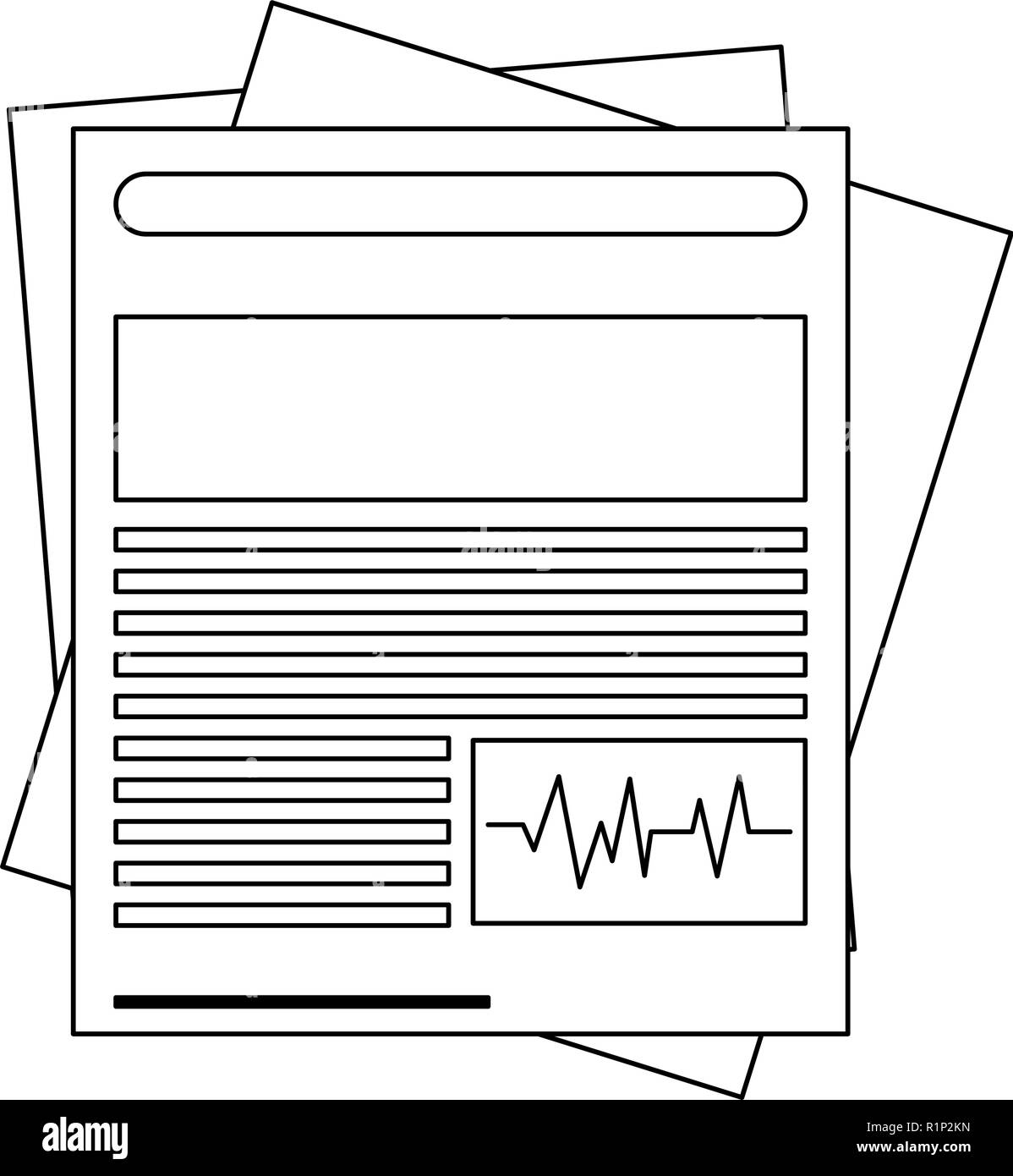 Graphs report sheets isolated in black and white vector illustration ...