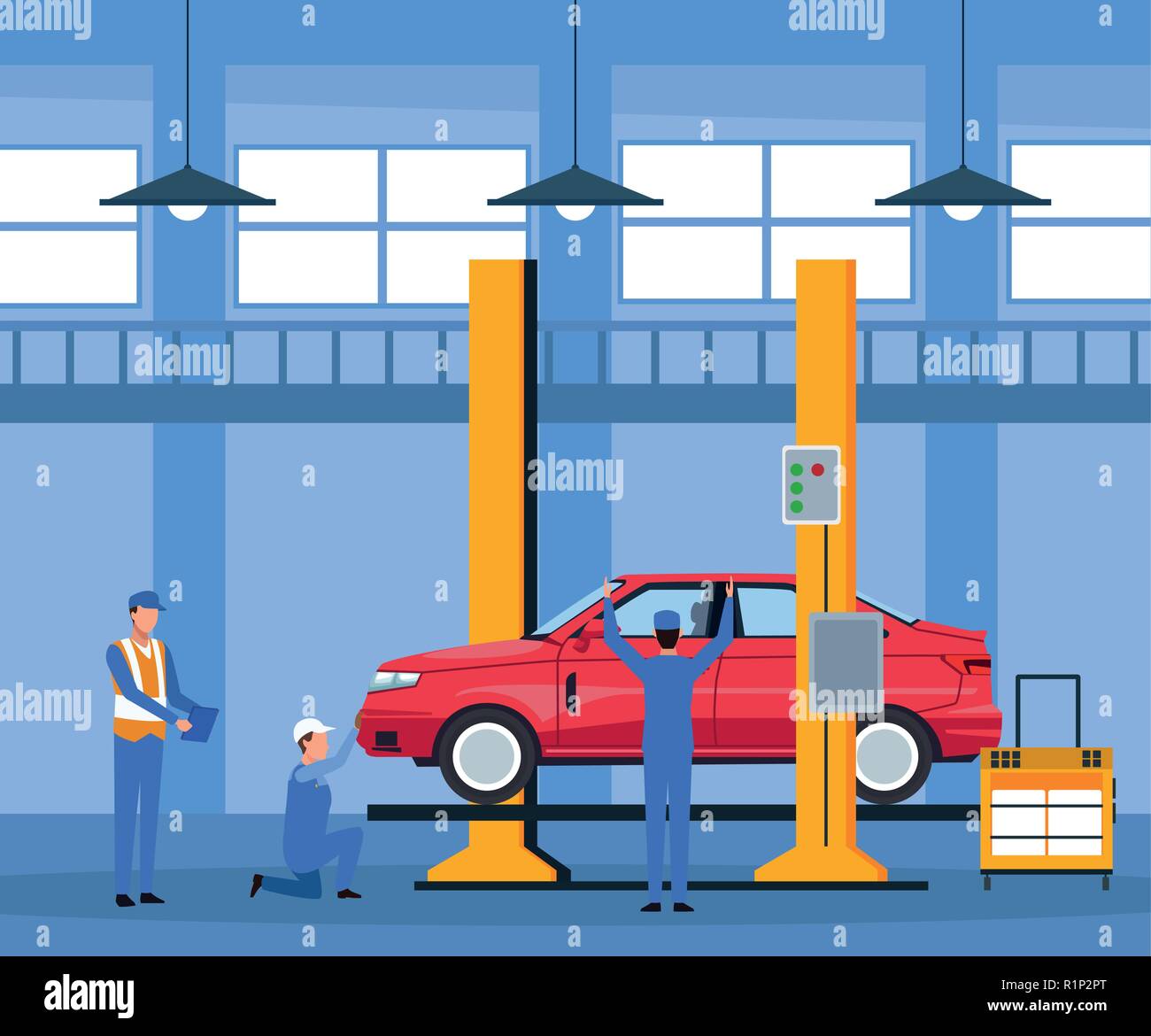 Car plant workers on production Stock Vector Images - Alamy