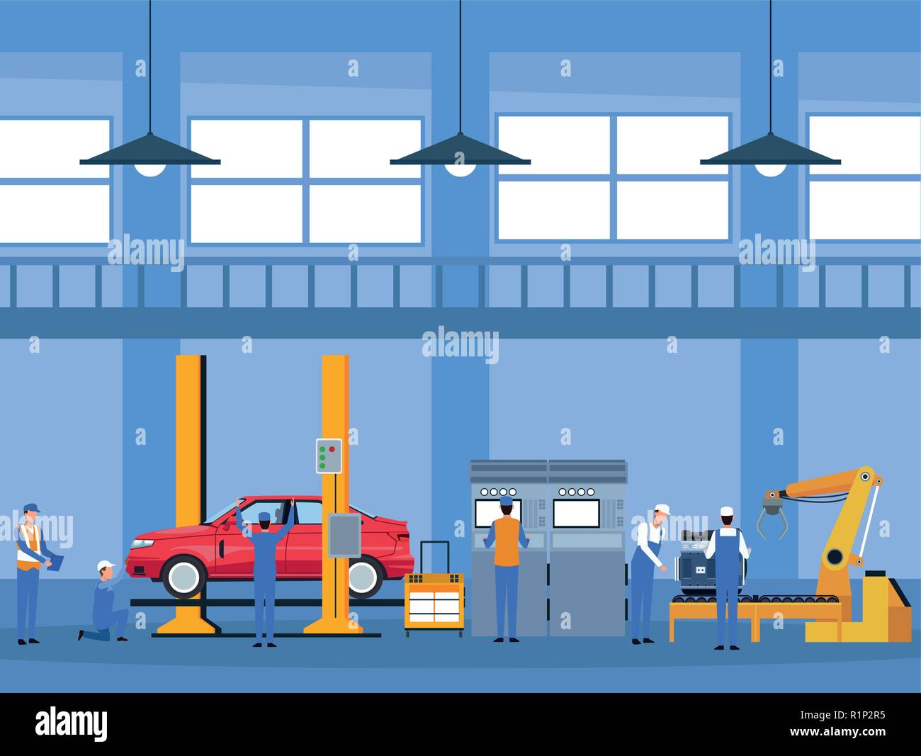 Car plant workers on production Stock Vector Images - Alamy