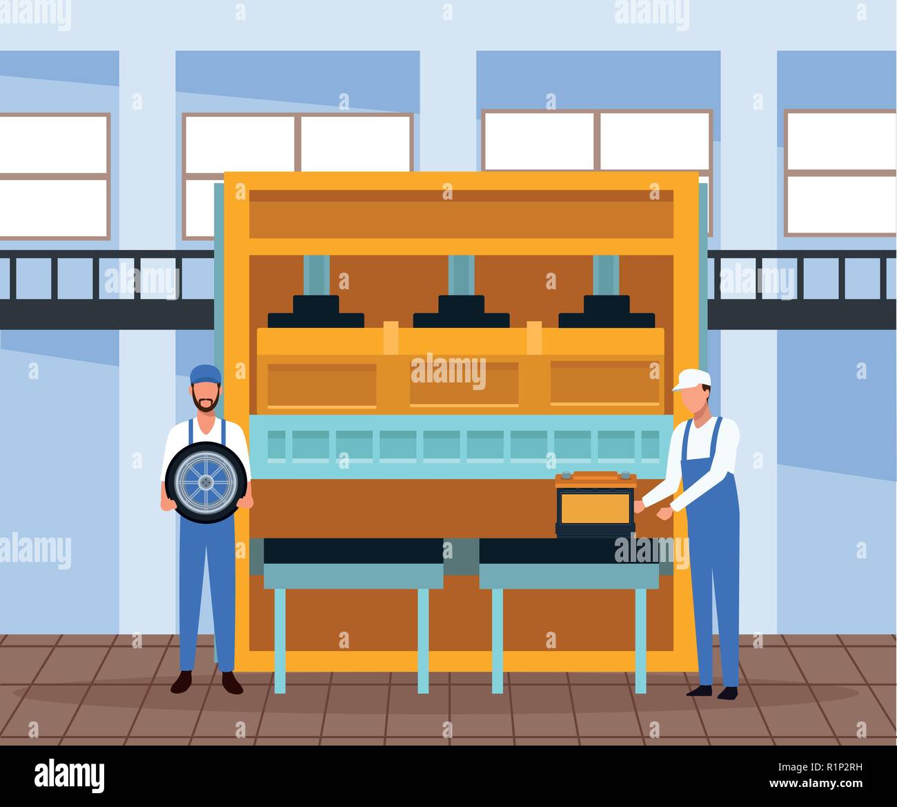 Car factory workers assembly line Stock Vector Images - Alamy