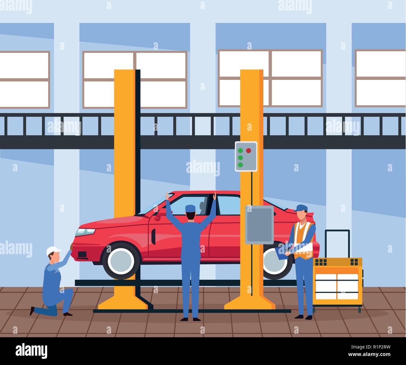 Car factory workers assembly line Stock Vector Images - Alamy