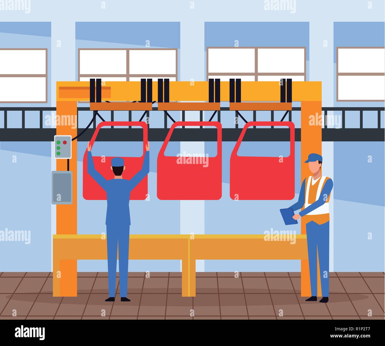 Car factory workers assembly line Stock Vector Images - Alamy