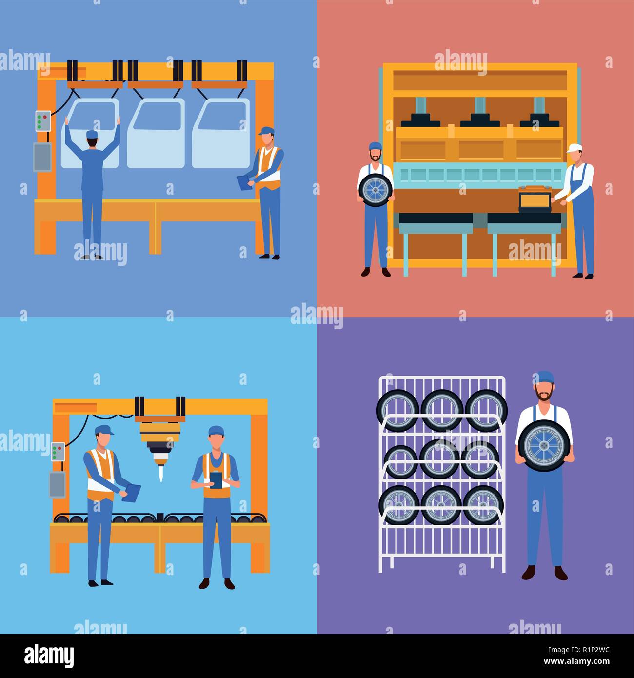 Car factory workers assembly line Stock Vector Images - Alamy
