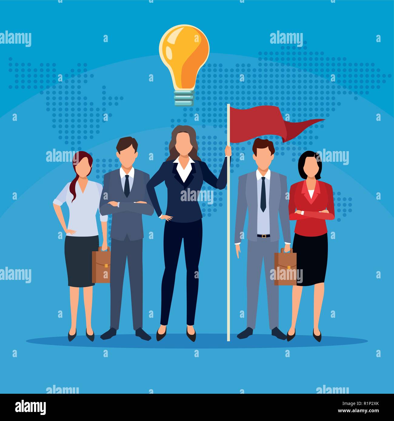 Business teamwork with flag and big idea vector illustration graphic ...