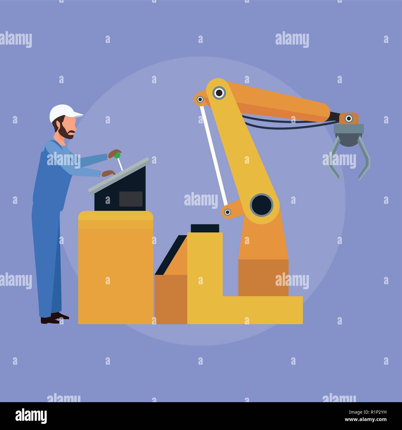 Factory worker operating machinery scenery vector illustration graphic ...