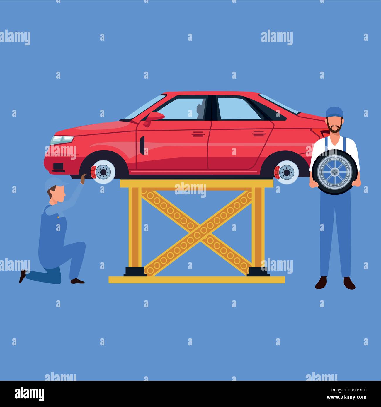 Car workers assemble Stock Vector Images - Alamy
