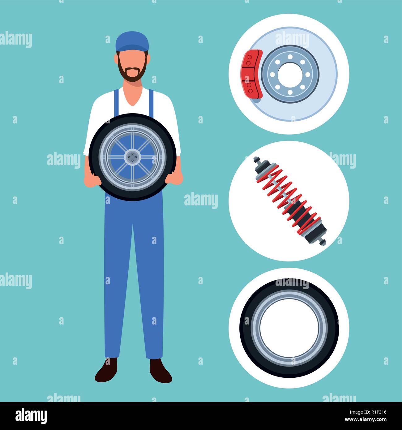 Worker on factory car and assembling shop vector illustration graphic ...