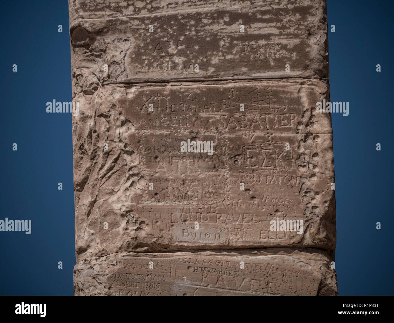 Lord Byon's signature at the Temple of Poseidon Stock Photo - Alamy
