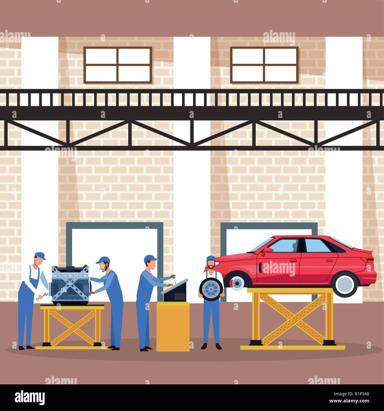 Car factory workers assembly line Stock Vector Images - Alamy