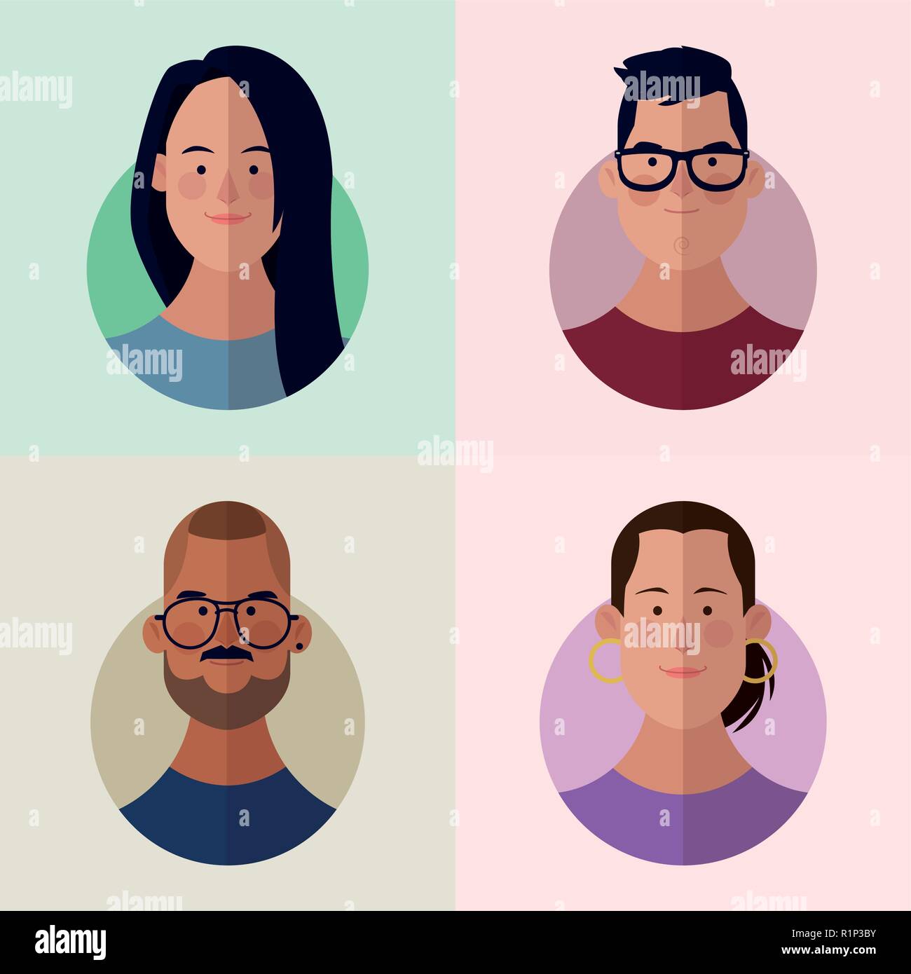 people faces multicolor round icon cartoon vector illustration graphic ...