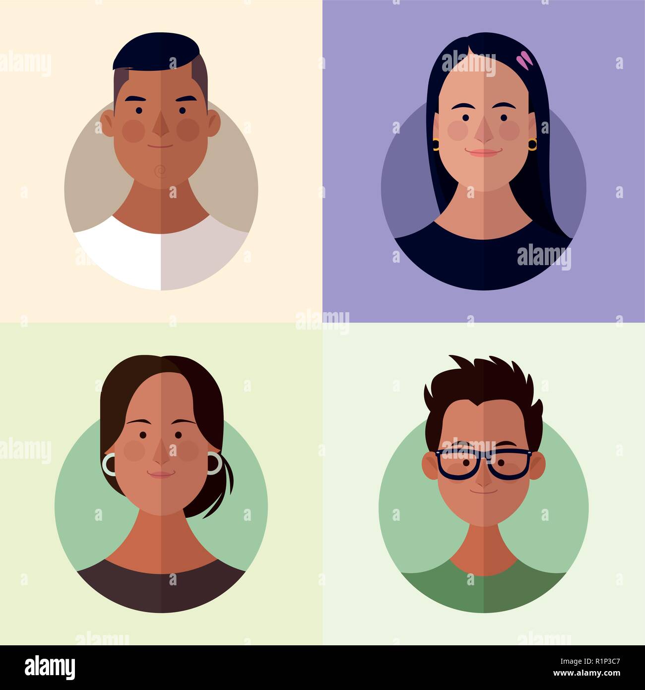 people faces multicolor round icon cartoon vector illustration graphic ...