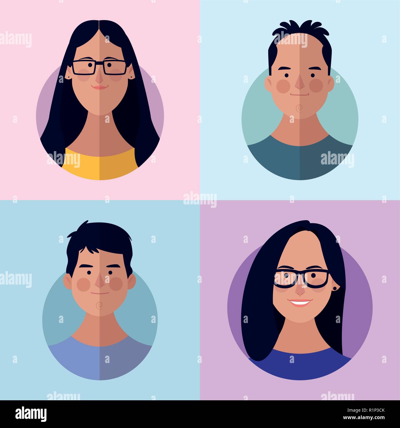 people faces multicolor round icon cartoon vector illustration graphic ...