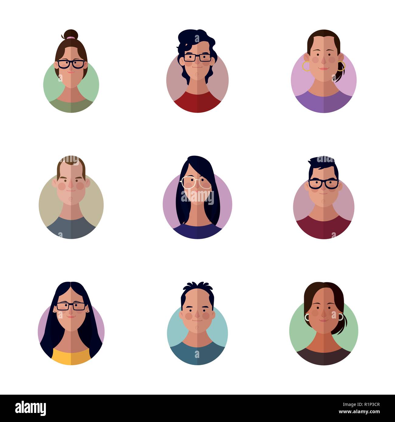 people faces multicolor round icon isolated cartoon vector illustration ...