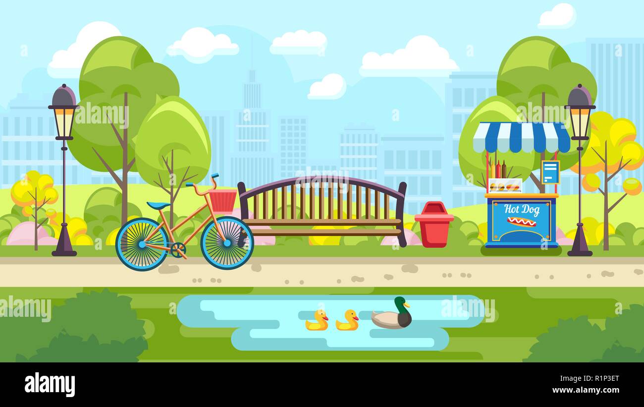 Scenic view pond park Stock Vector Images - Alamy