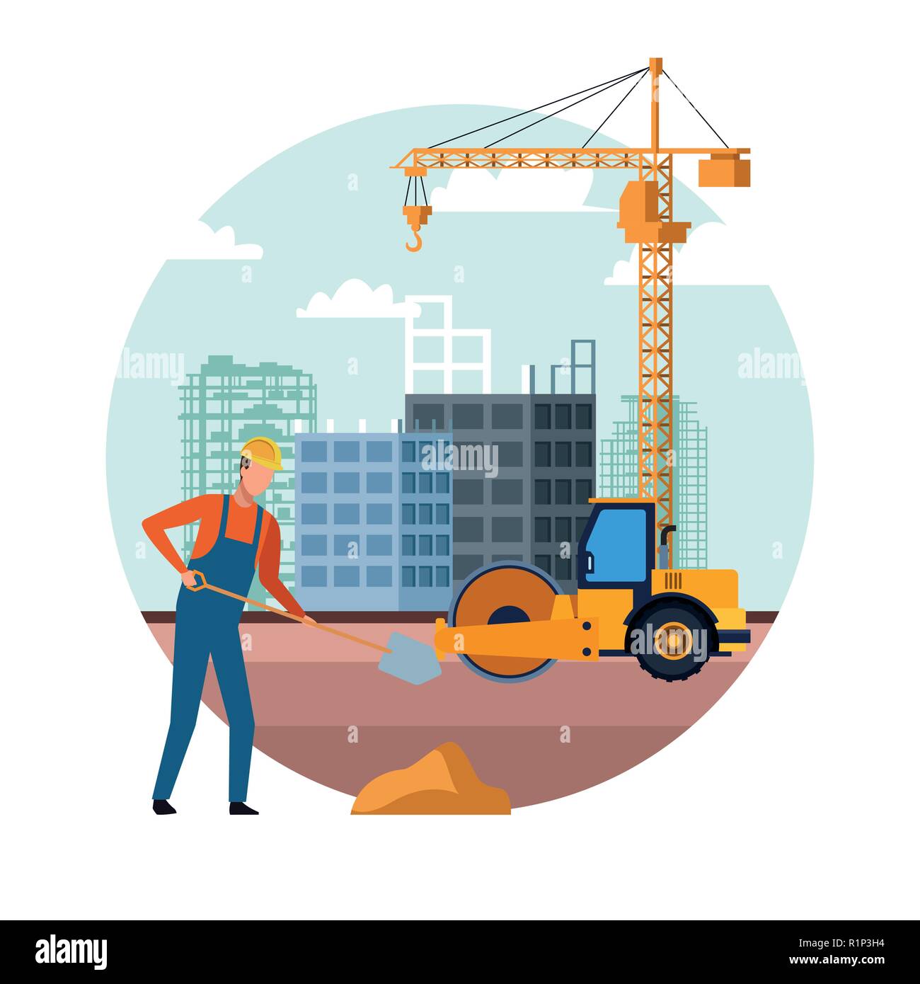 construction builder round icon cartoon vector ilustration graphic ...